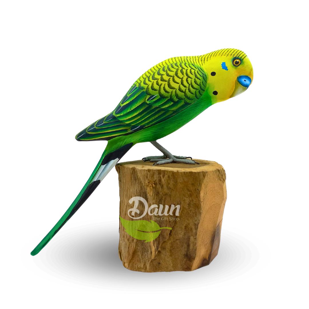 Parakeet Wooden Statue with Log - Daun Gift