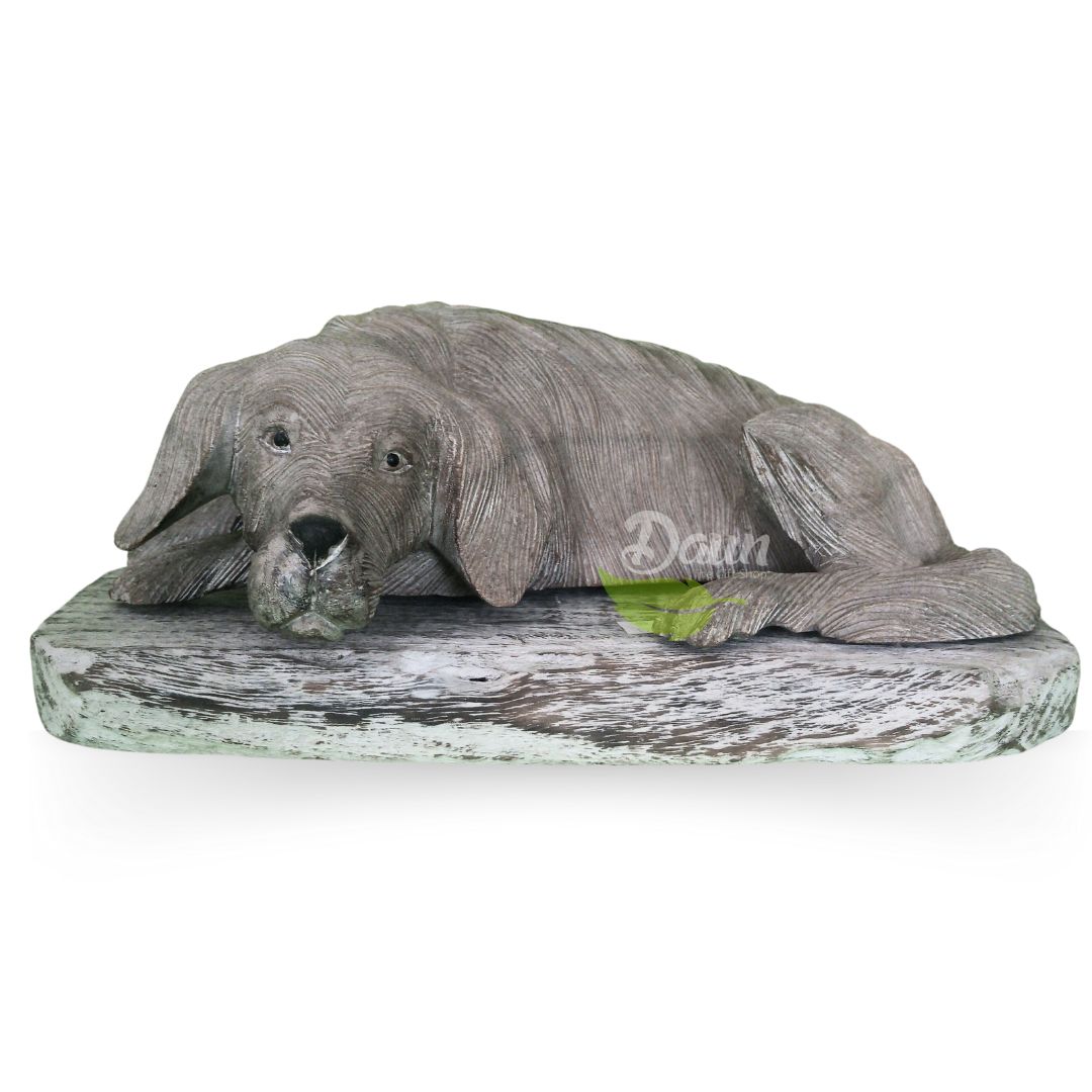 Lying Down Dog Statue With Base - Daun Gift