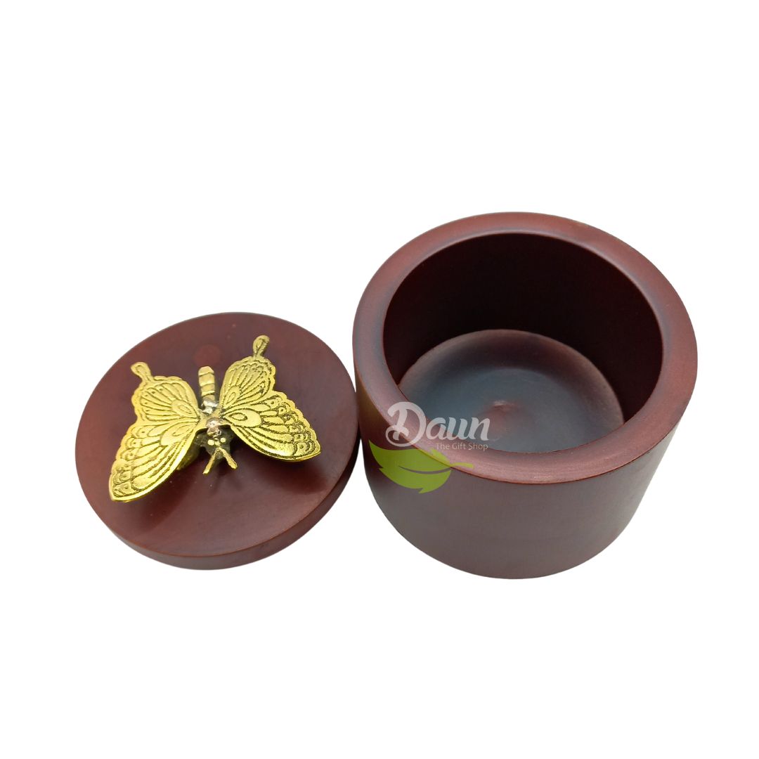 Round Wooden Box with Brass Statue - Daun Gift
