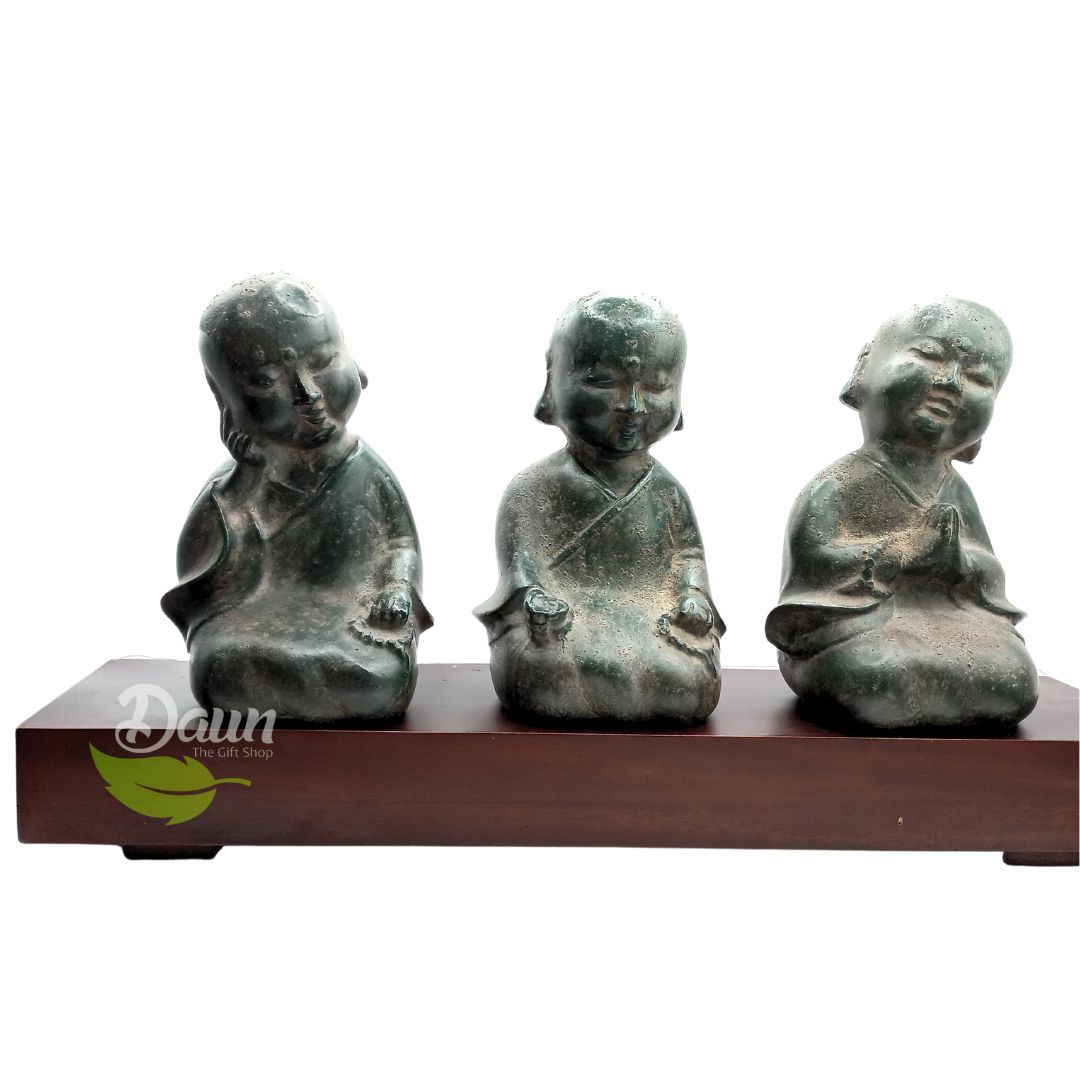 Three Monk Statue with Wooden Base - Daun Gift