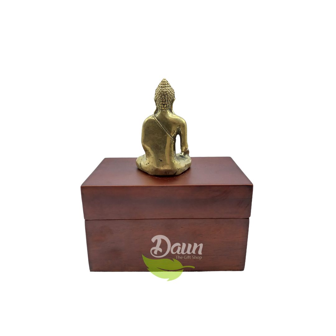 Rectangle Wooden Box with Brass Statue - Daun Gift