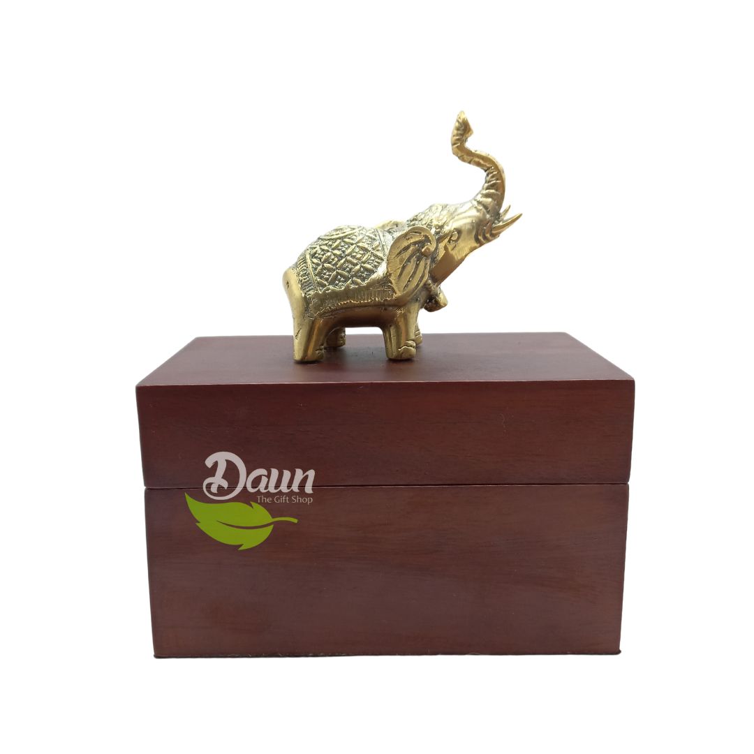 Rectangle Wooden Box with Brass Statue - Daun Gift