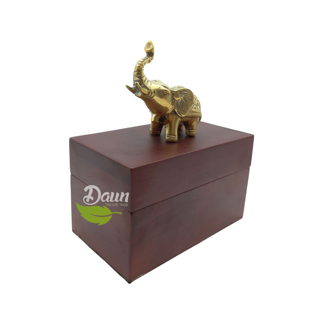 Rectangle Wooden Box with Brass Statue - Daun Gift