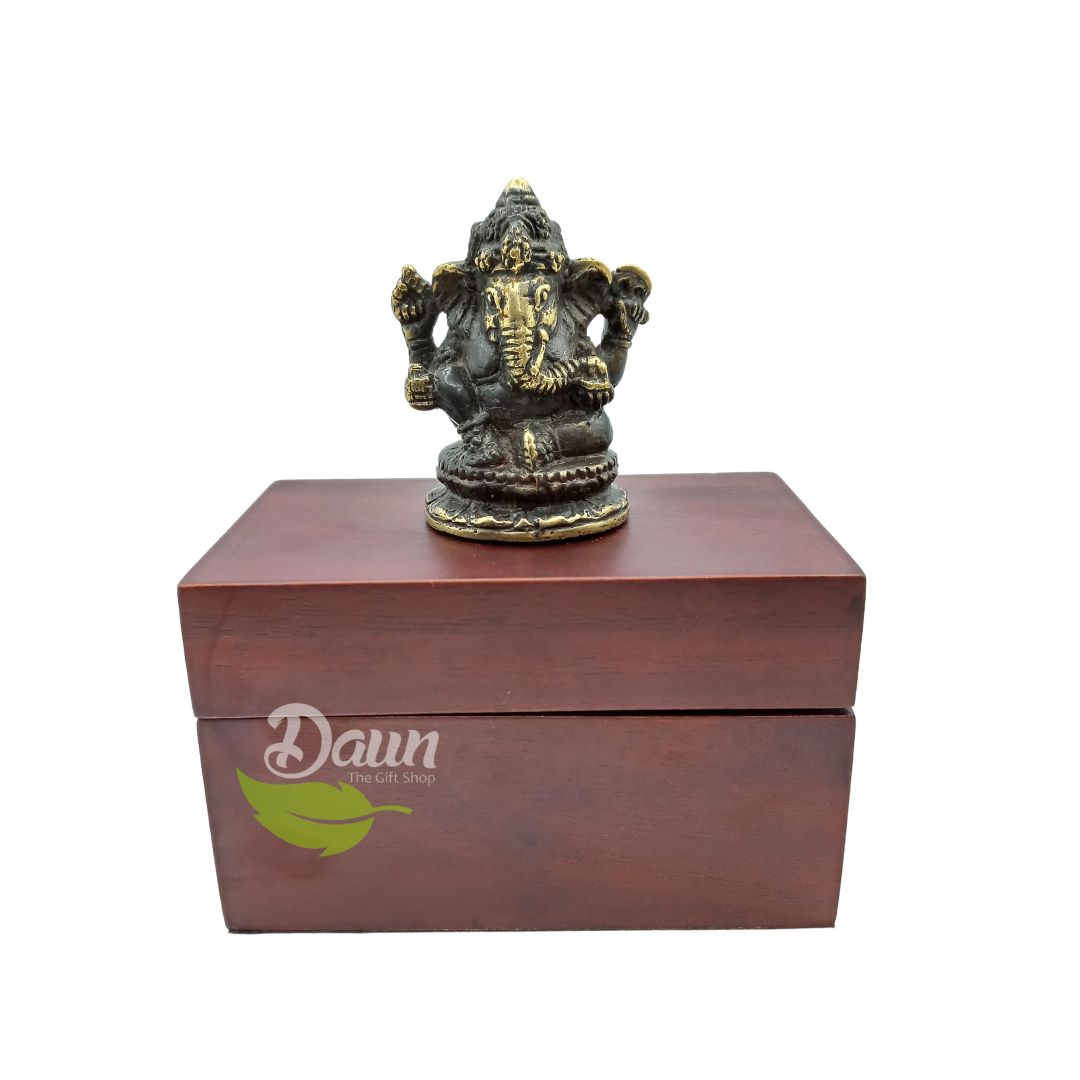Rectangle Wooden Box with Brass Statue - Daun Gift