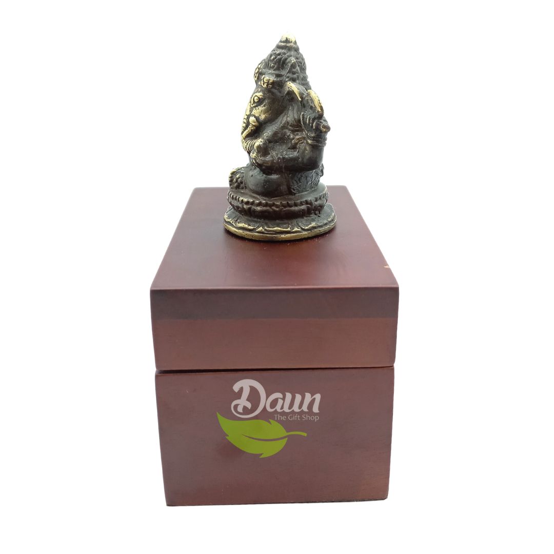 Rectangle Wooden Box with Brass Statue - Daun Gift