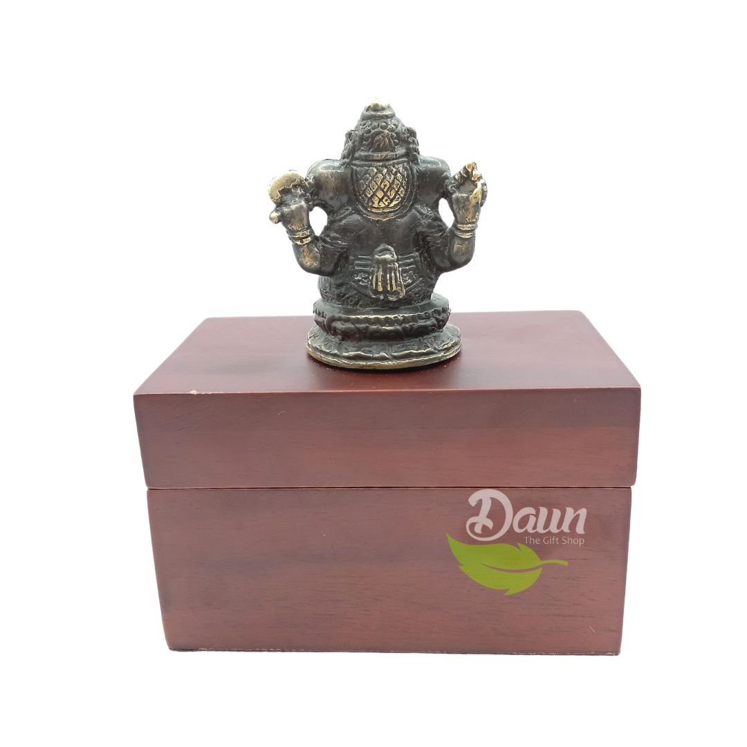 Rectangle Wooden Box with Brass Statue - Daun Gift
